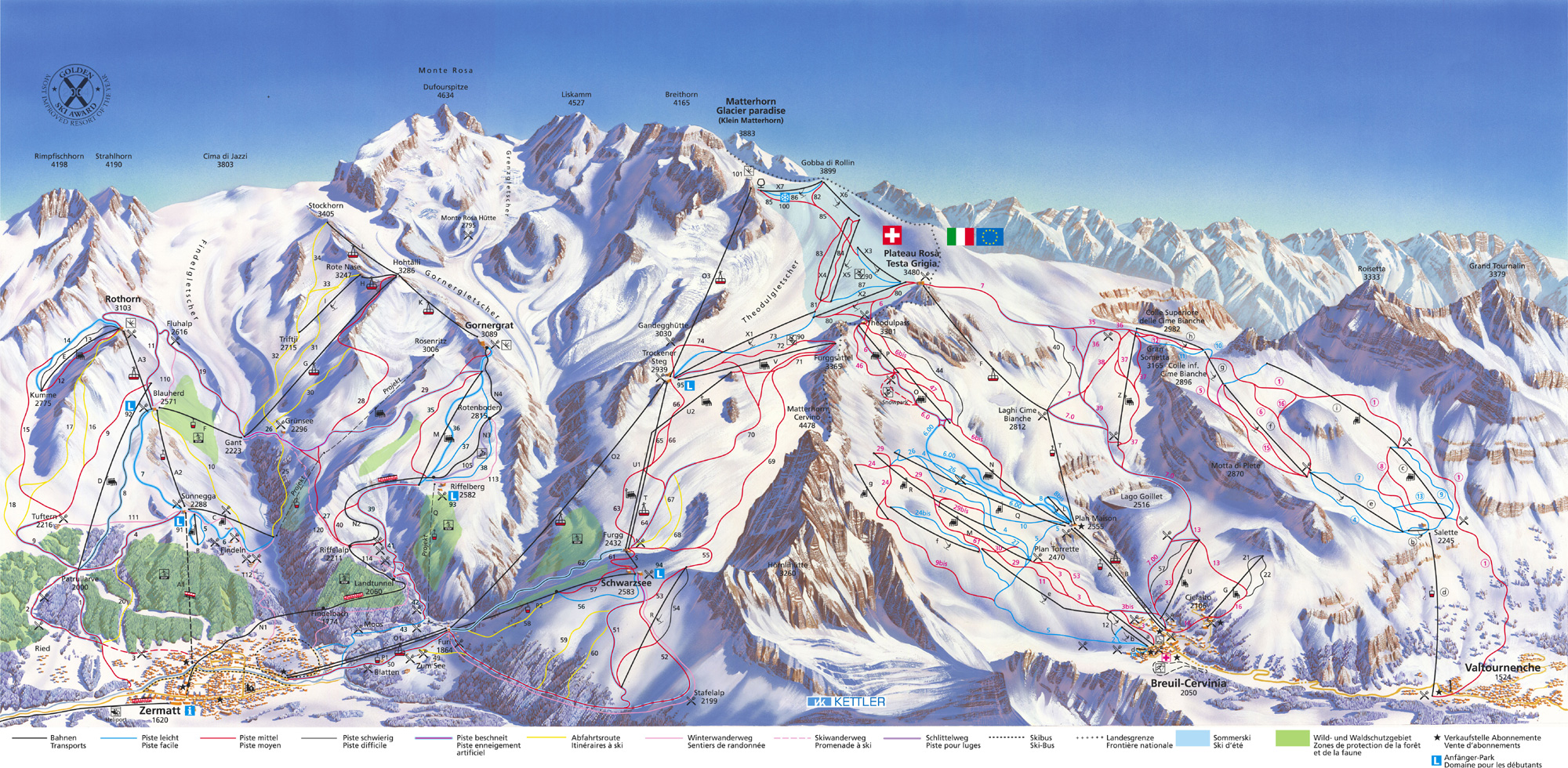 Full size piste map for Zermatt